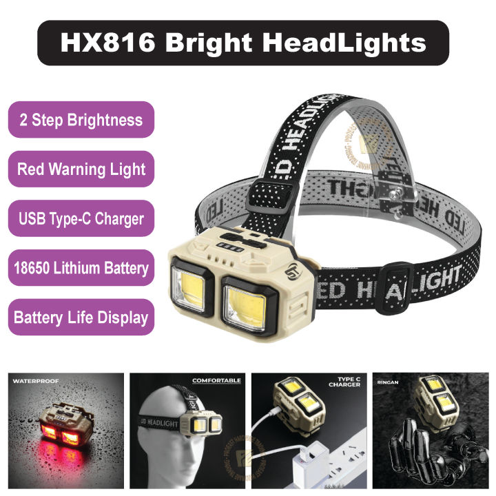 HX-816 Super Bright LED Head Lights with USE Charging / Red Warning ...