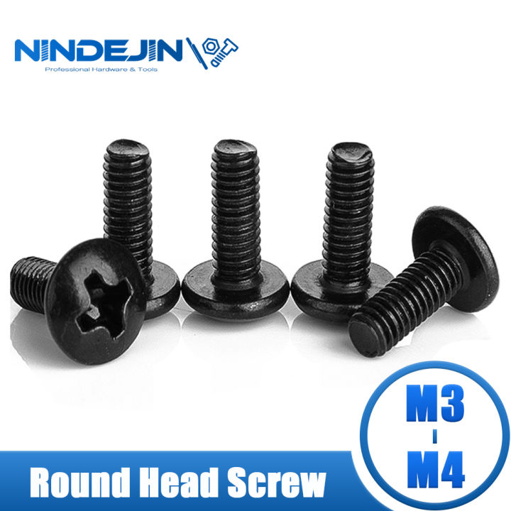 NINDEJIN 30/40Pcs M3 M4 Cross Recessed Screws Phillips Truss Mushroom Head Screw Black Plated ...
