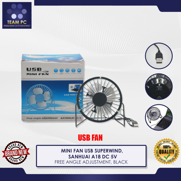 MINI FAN USB SUPERWIND, SANHUAI A18 DC 5V, FREE ANGLE ADJUSTMENT, BLACK | Lazada PH