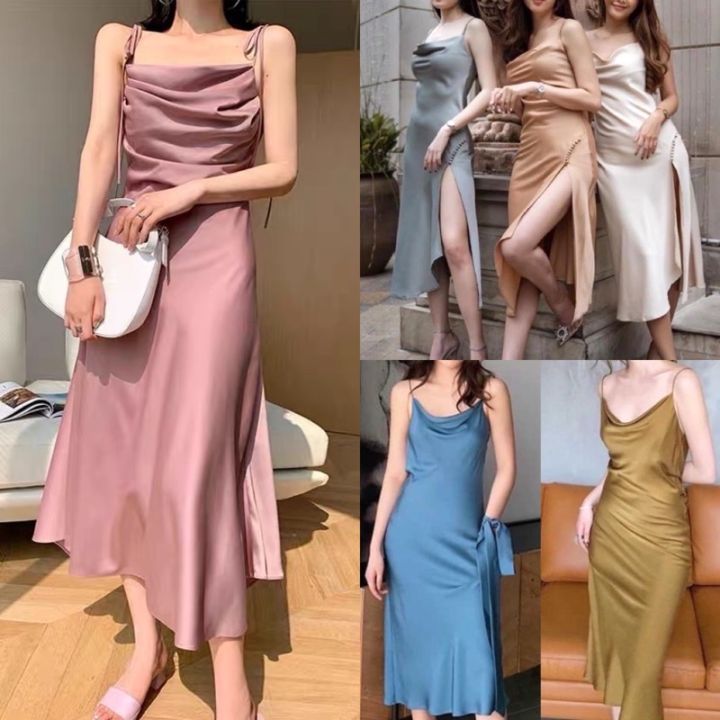 NEUTRAL color Elegant classy semi formal wedding bridal gown satin silk ...