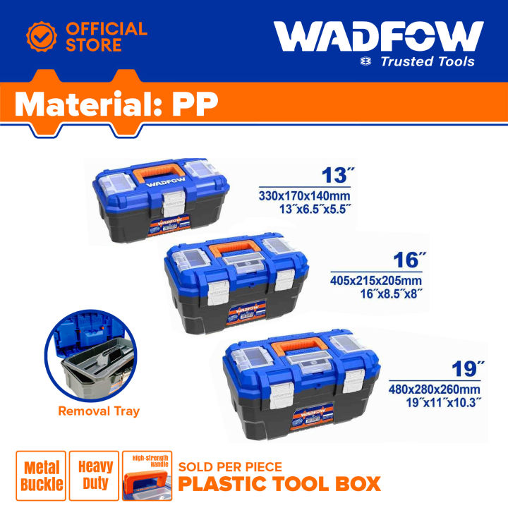WADFOW 13"-19" Inch Plastic Tool Box Organizer Case with Removable Tray Storage Box Tools ...