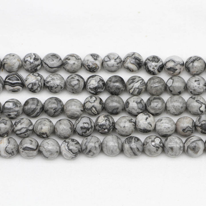 1strand/lot 4/6/8/10/12mm Natural Grey Map Stone Jaspers Bead Round ...