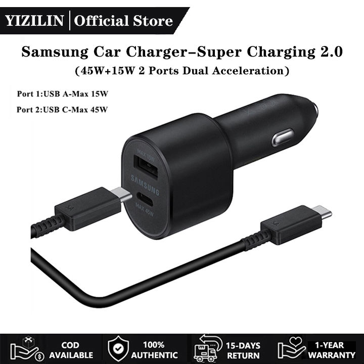 Samsung Car Charger Adapter Type C 5A Cable Original 45W+15W 2 Ports ...