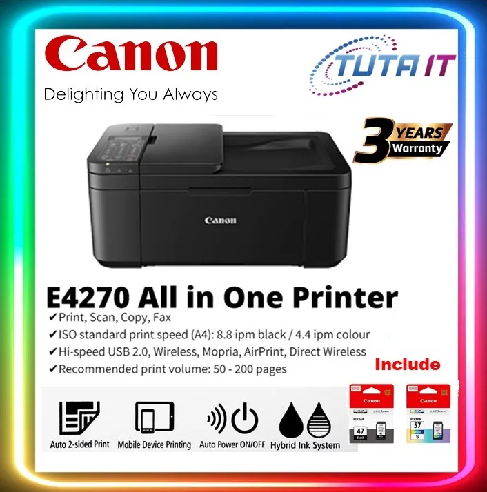 Canon Pixma E4270 E4570 Ink Efficient Inkjet All In One Printer with Fax and automatic 2 sided printing Local Manufacturer Warranty High Speed Printing 1 10Ppm Tri Color Ink Efficiency Lazada Lazada
