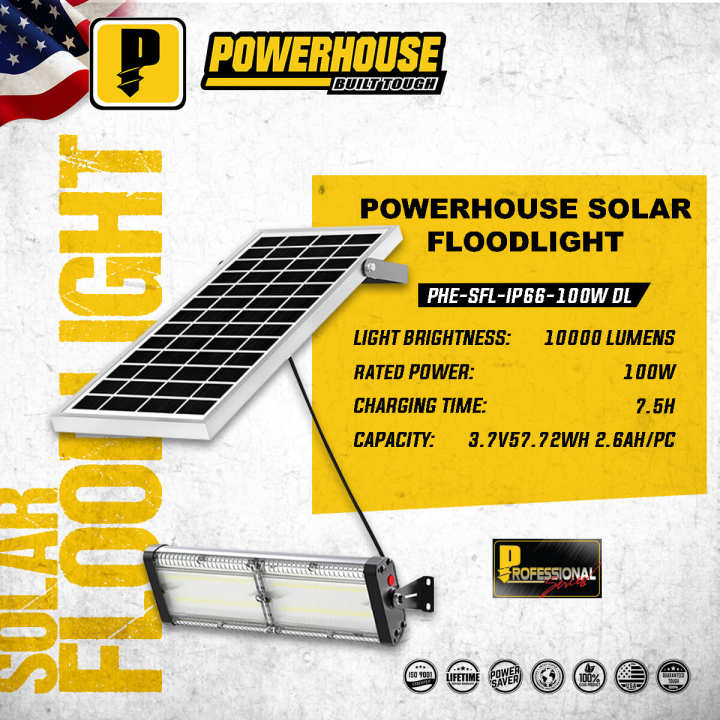 POWERHOUSE Electric Solar Flood Light IP66 6500K 100W Street Flood ...