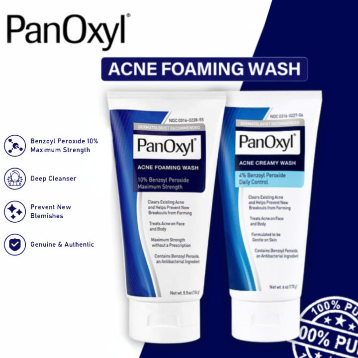 PanOxyl Benzoyl Peroxide ACNE Creamy Wash 4% / Acne Foaming Wash 10% ...