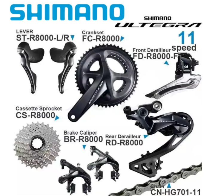 Shimano Ultegra R8000 Groupset 2x11 Speed Road Bike Crankset Front Rear Derailleur Shifter Brake ...