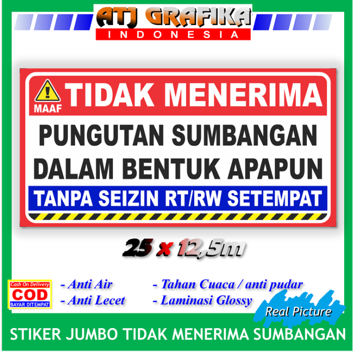 Stiker jumbo tidak menerima sumbangan tanpa izin RT RW sticker keamanan ...