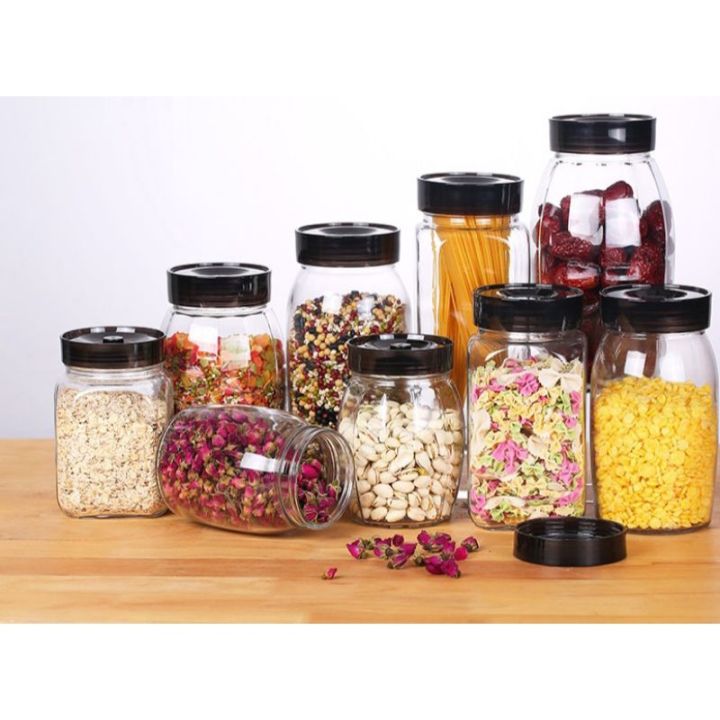 DELISOGA Transparent Glass Airtight sealed jar with lid Candy Jar ...