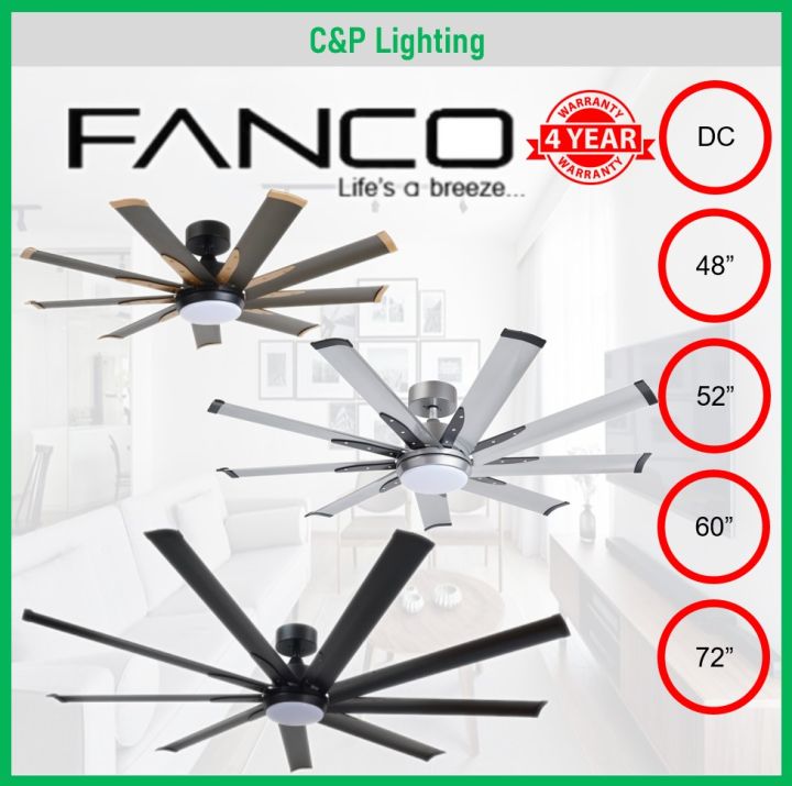 Fanco E-Lite 48" / 52" / 60" / 72" Ceiling Fan With LED Light and ...
