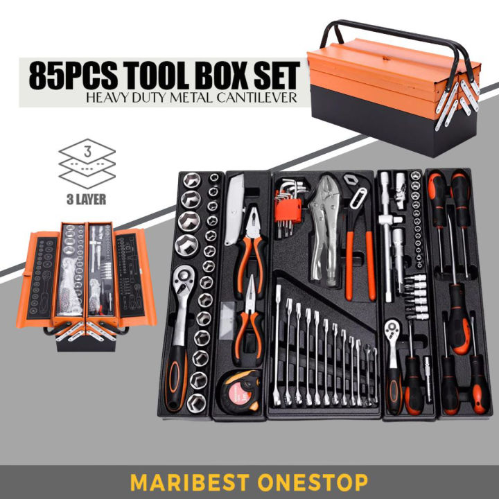 85Pcs Heavy Duty Cantilever Metal Tool Box Set Ratchet Set Spanner Set ...