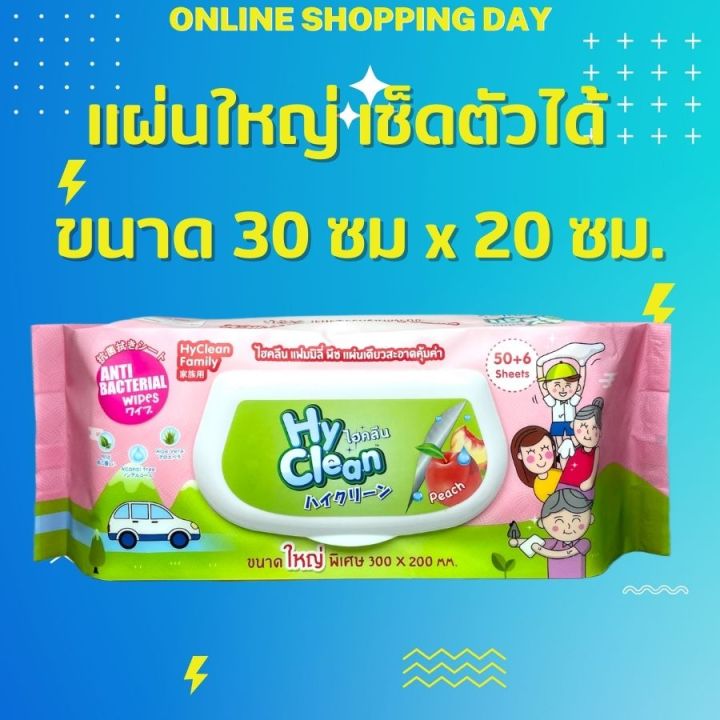 Hyclean ทิชชู่เปียก Anti bacterial Wipes Hy Clean Family Peach กลิ่น ...