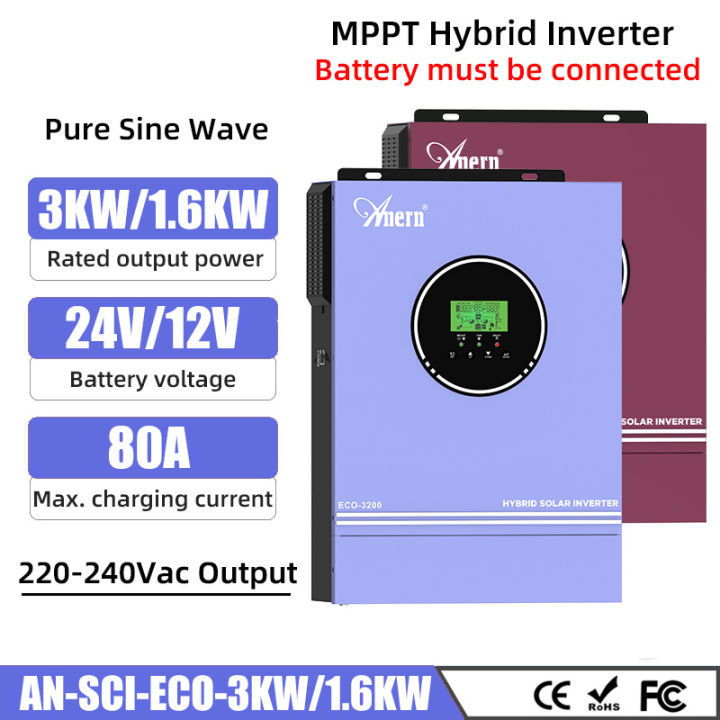 1.6KW/3KW MPPT Hybrid Solar Inverter 12VDC/24VDC off grid Pure Sine Wave Inverter 400VDC PV ...