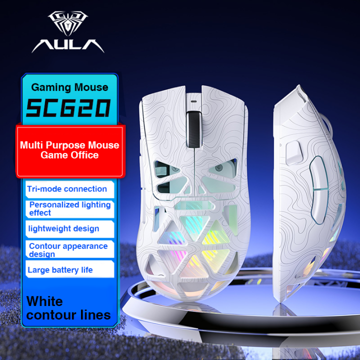 AULA SC620 Wireless Mouse Hollow Out Lightweight Design Tri-Mode 12000 ...