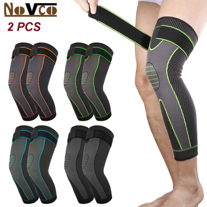Novco 2 PCS Full Leg Sleeve Long Compression Knee Brace with ...