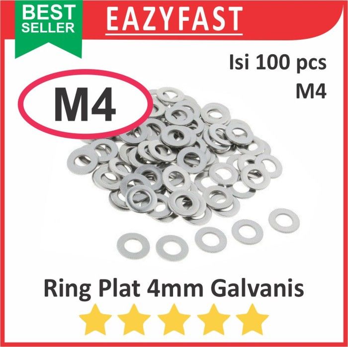 Ring Plat Washer Mur Baut M4 4mm M 4 mm Flat Plate Galvanis Putih JP ...