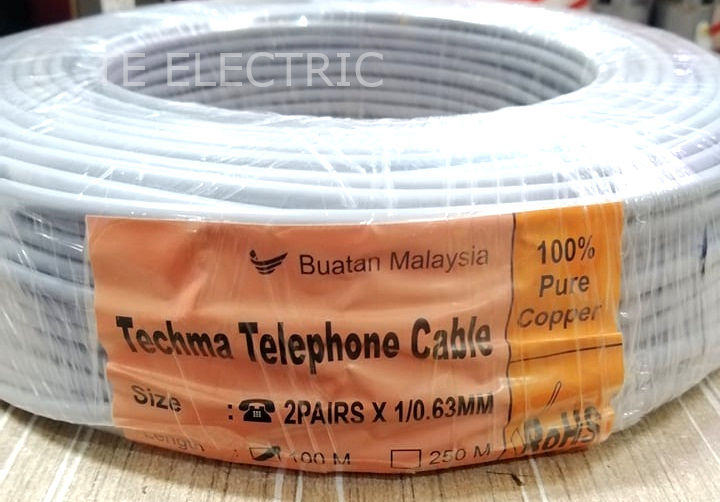 (100M) TECHMA 0.63MM X 2 PAIR TELEPHONE CABLE PURE COPPER 10LBS ...