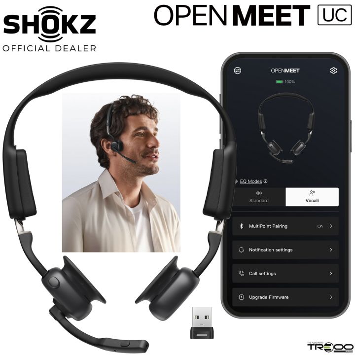 Shokz OpenMeet UC Wireless Bluetooth Bone Conduction Headset with Boom Mic & Loop120 USB-A ...