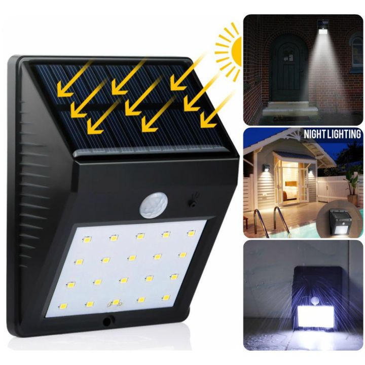 20 LED Solar Powered PIR Motion Outdoor Garden Sensor Wall Light ...