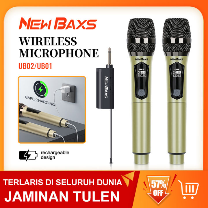 NewBaxs UB01/UB02/UB04 ไมโครโฟนไร้สาย 2 ไมโครโฟนแบบใช้มือถือ 50M ระยะทางรับ UHF FM Cyclic ชาร์จ ...