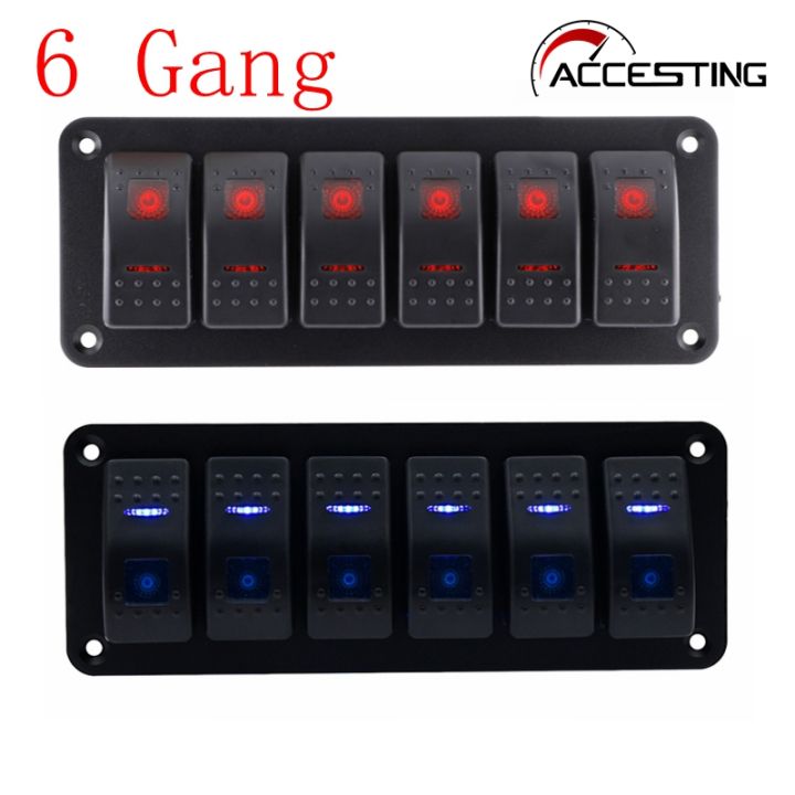 12V-24V 6 Gang Rocker Switch Panel LED Toggle Switch Panel Interior ...
