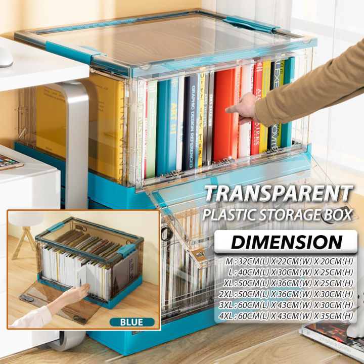 E-Morah SO024 Collapsible Transparent Plastic Storage Box Front Open ...
