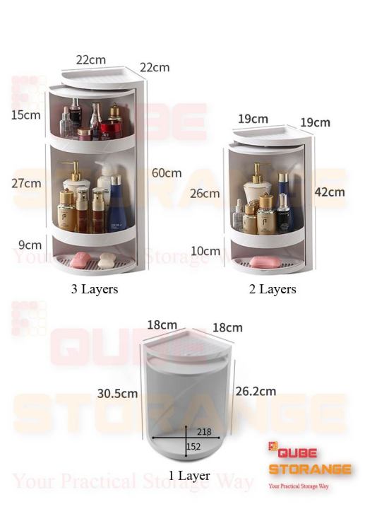 90 Degree Bathroom Corner 360 Rotating Cover Multipurpose Storage Shelf ...