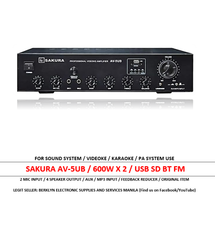 SAKURA AV-5UB / KARAOKE AMPLIFIER / 600W x 2 / USB SD BT FM / AV5UB | Lazada PH