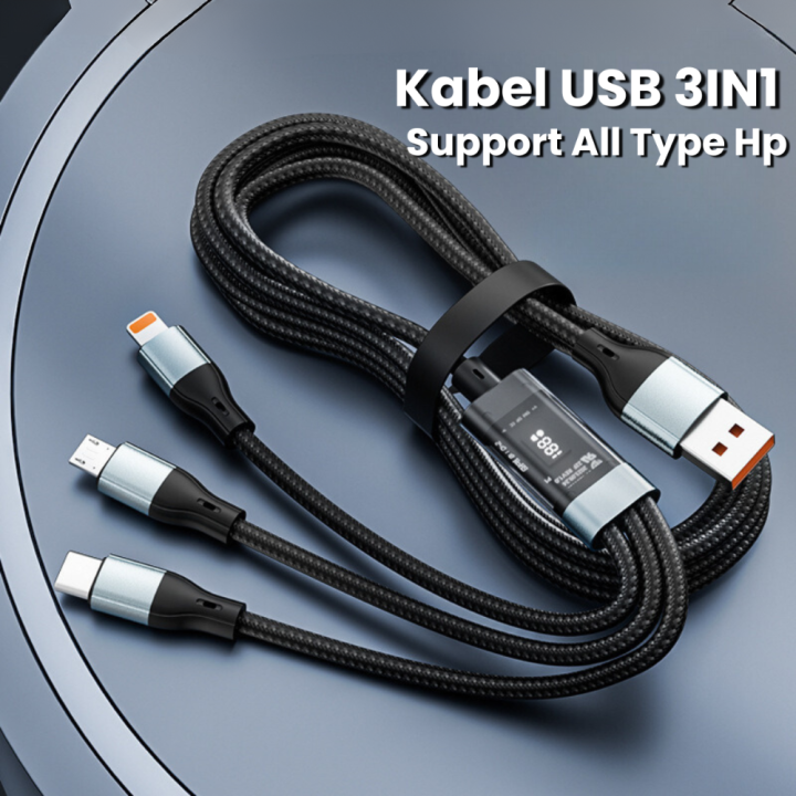 Original - Kabel data charger fast charging USB to 3 in 1 TDA-218 1.25m ...
