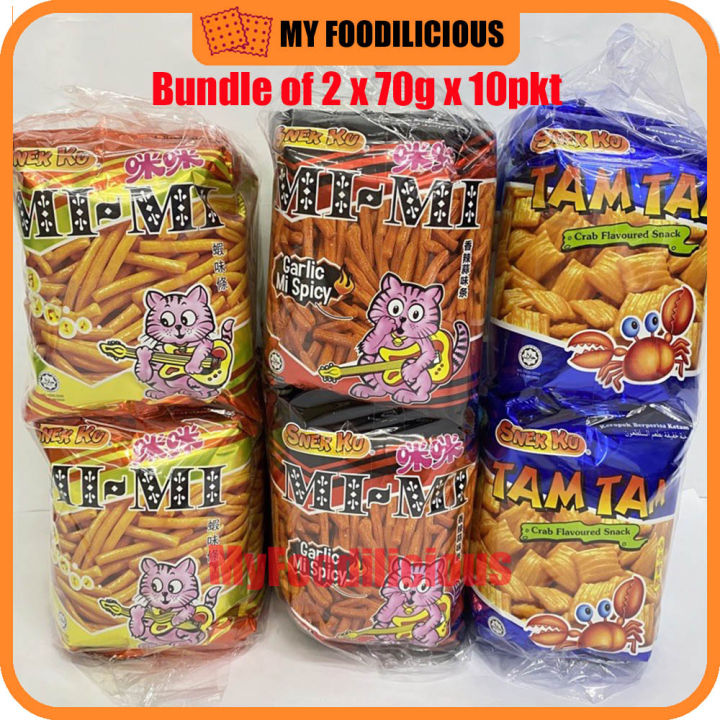 Snek Ku MiMi Prawn Snack/ Mimi Garlic Mi Spicy /Tam Tam Grab Snack- 70g ...