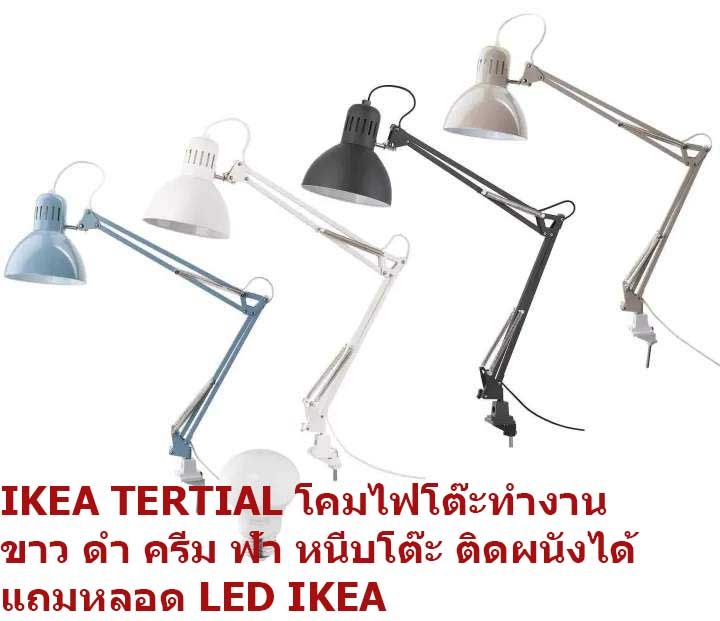 IKEA TERTIAL โคมไฟโต๊ะทำงาน ขาว ดำ ครีม ฟ้า หนีบโต๊ะ ติดผนังได้ แถมหลอด ...
