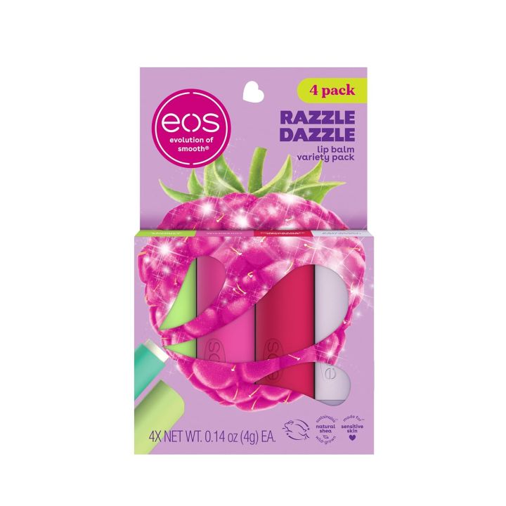 EOS Razzle Dazzle Lip Balm 4-Pack, Rainbow Sherbet, Wildberry ...