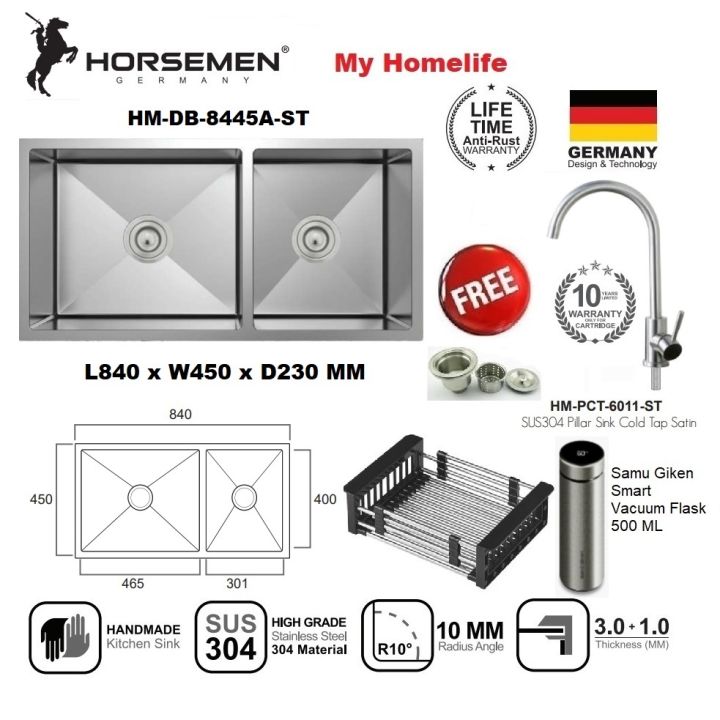 Horsemen HM-DB-8445A-ST Double Bowl Kitchen Sink Stainless Steel SUS ...
