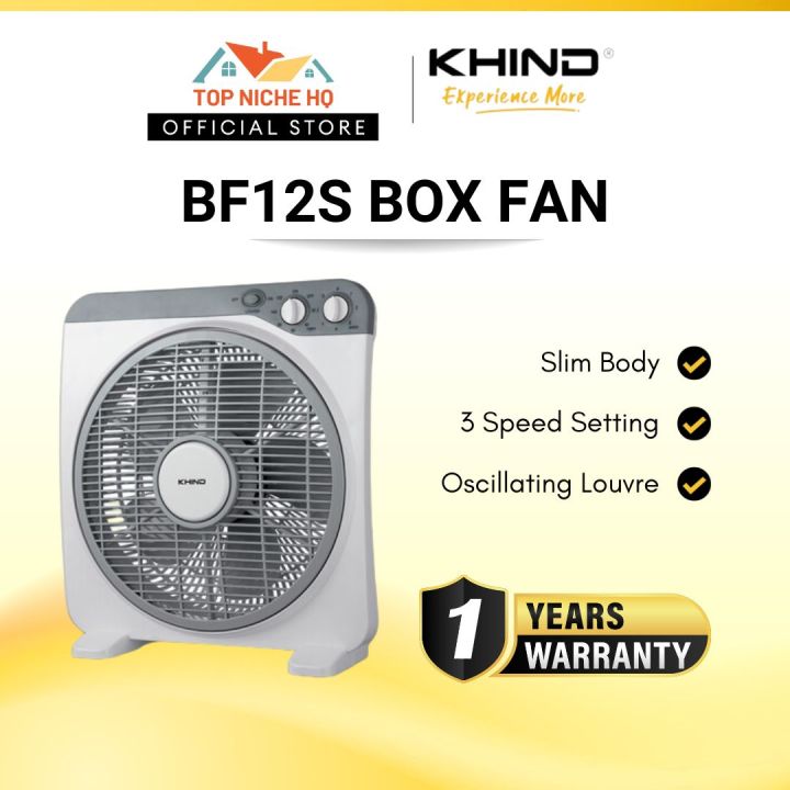 Khind Table Fan Slim Box Fan 12" with Oscillating Louvre BF12S 3 Speed ...