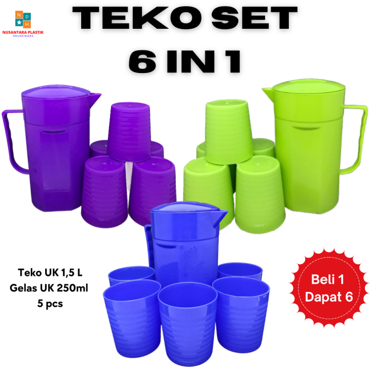 Teko Set Plastik 6 in 1 Grand Deluxe / Teko Air Set Gelas / 1.5 Liter | Lazada Indonesia