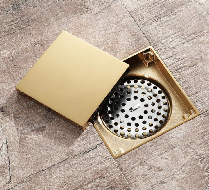 Shower Drain 4Inch Golden Large Displacement Square Floor Drain,With ...