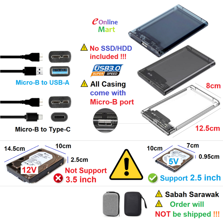 USB 3.0 2.5 inch SATA Hard Disk External Casing Tool-Free Transparent ...