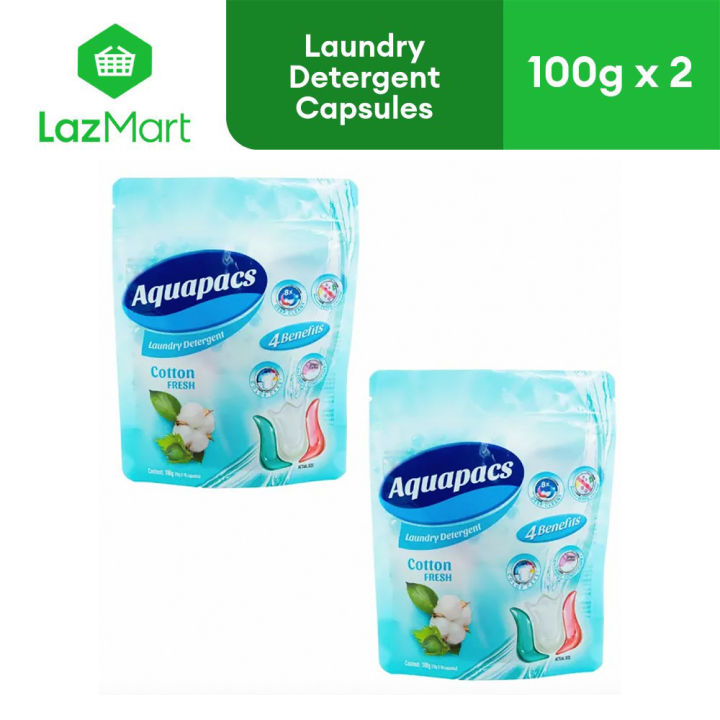 Aquapacs Laundry Detergent Capsules Cotton Fresh 100G x 2 Packs (10g x ...