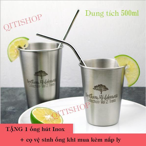 [HCM]Ly Inox 304 In Hình Ly Nước Có Nắp (Tặng 1 Ống Hút Inox + Cọ Vệ ...
