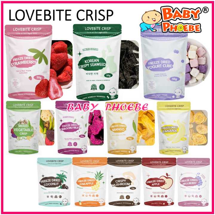 Lovebite Crisp Freeze Dried Strawberry / Mango / Dragonfruit / Mushroom / Banana / Apple ...