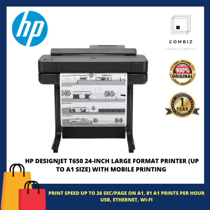 HP DESIGNJET T650 24-INCH LARGE FORMAT PRINTER (UP TO A1 SIZE) WITH ...
