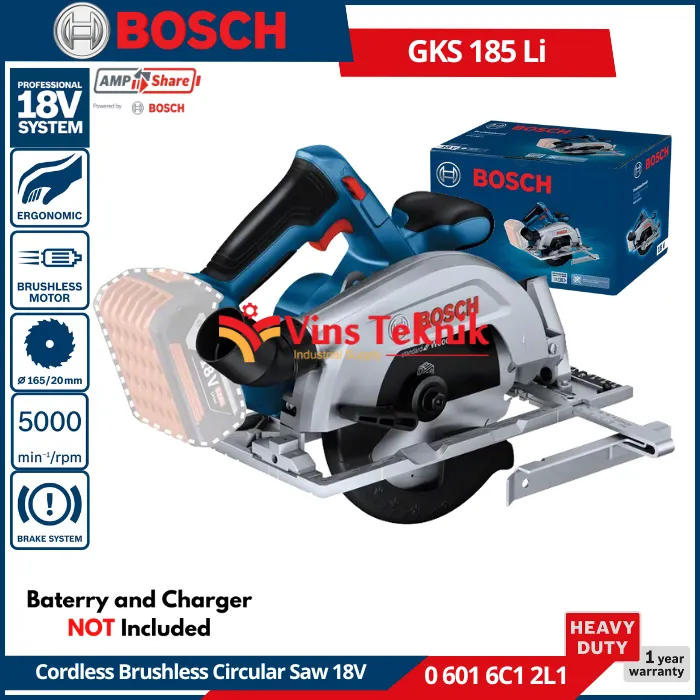 Mesin gergaji Cordless Circular Saw 165mm GKS 185 LI BOSCH GKS185LI ...