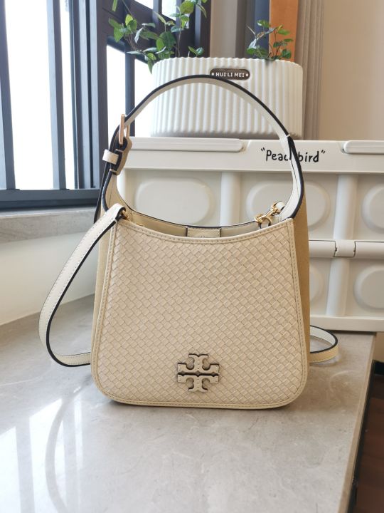 2024NEW Authentic TORY BURCH THEA beige woven cowhide bag for Women ...