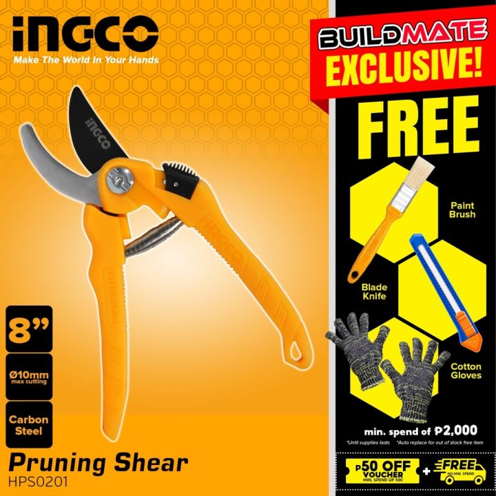 BUILDMATE Ingco 8" Inch Pruning Shears Garden Scissors Aluminum Stem ...