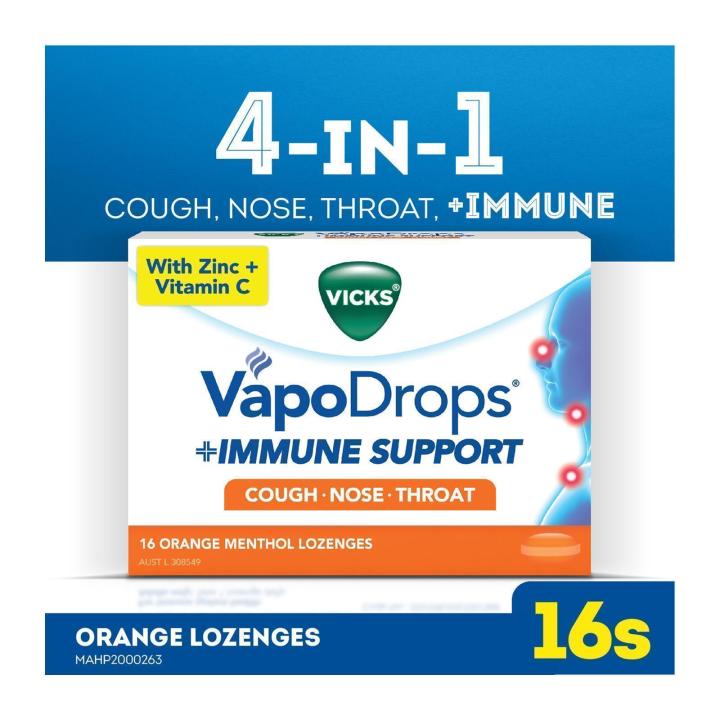 Vicks Vapodrops + Immune Support Lozenges Orange Menthol 16 PCS ...