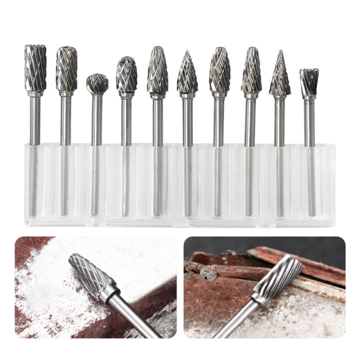10pcs Tungsten Carbide Rotary Burrs Set Double Cut Points Files Grinder ...