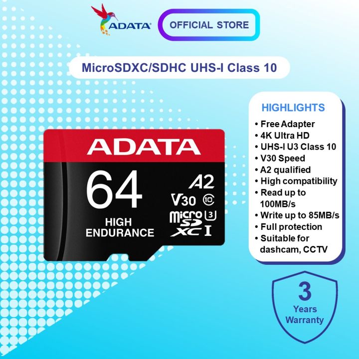 ADATA High Endurance MicroSD Card A2 for dashcam, motion cameras High ...