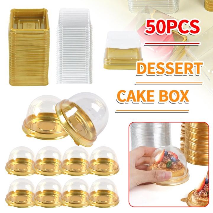50pcs/set Clear Plastic Cake Packing Boxes Cupcake Muffin Pod Dessert ...