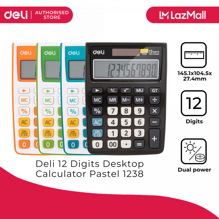 Deli 12 Digits Desktop Calculator Pastel 1238 [75281238] | Lazada PH