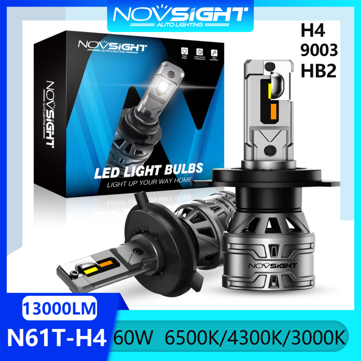Novsight N61T H4 9003 HB2 LED Headlight Bulb 6500K/4300K/3000K 3 Colors ...